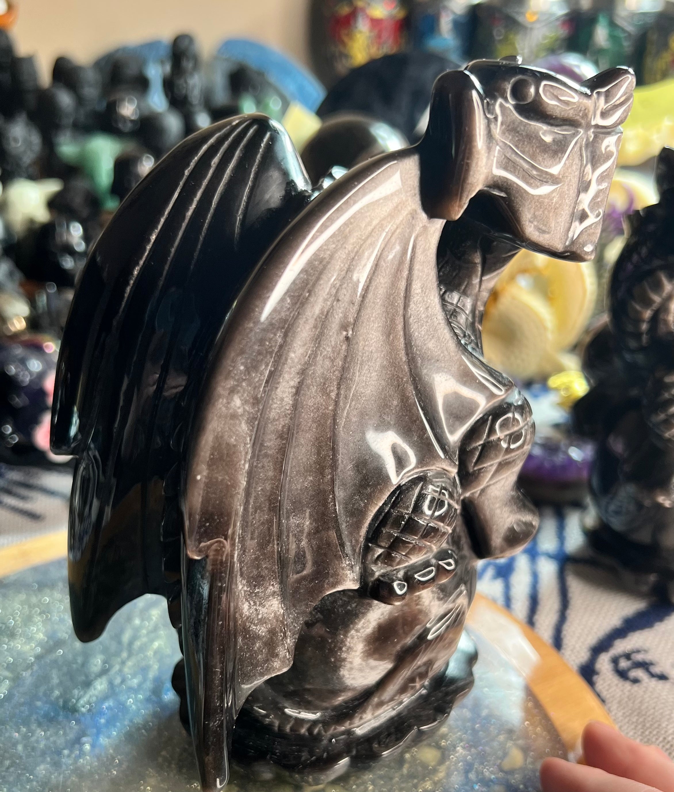 Silver sheen obsidian full body dragon A – Phoenixcrystalsllc